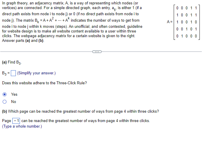 Solved In graph theory, an adjacency matrix, A, is a way of | Chegg.com