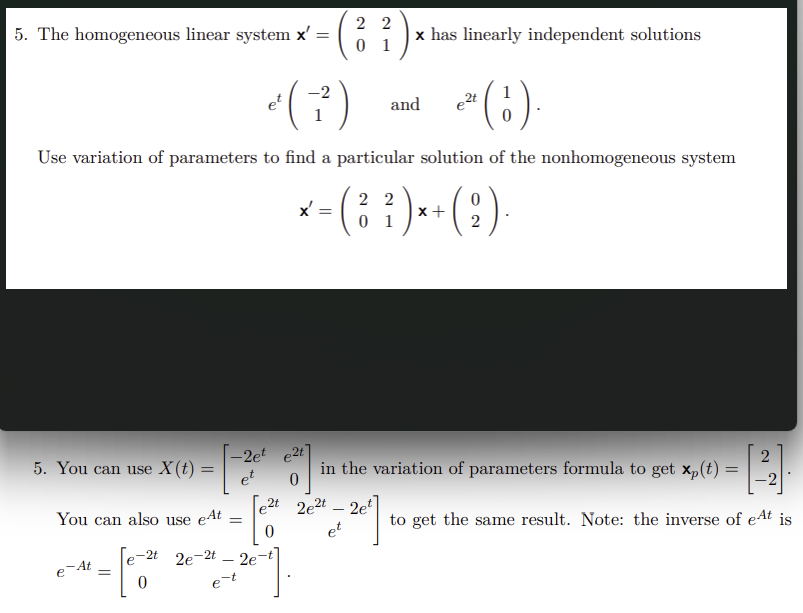 Solved The homogeneous linear system x'=([2,2],[0,1])x ﻿has | Chegg.com