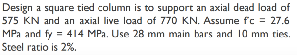 Solved Design a square tied column is to support an axial | Chegg.com