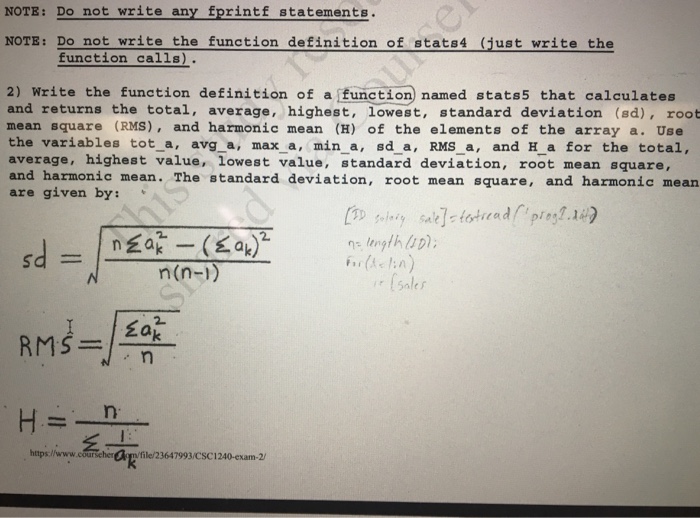 Solved NOTE: Do not write any fprintf statements. NOTE: Do | Chegg.com