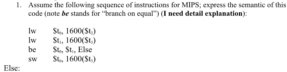 Solved 1. Assume the following sequence of instructions for | Chegg.com
