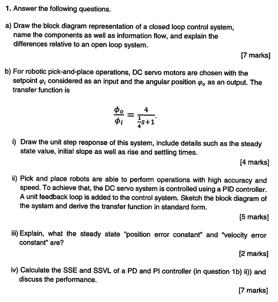 1. Answer the following questions. a) Draw the block | Chegg.com