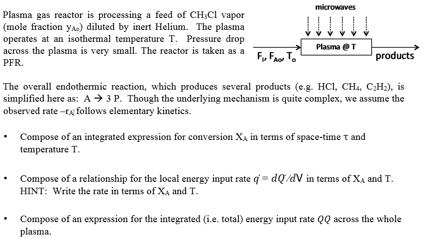 Solved microwaves Plasma gas reactor is processing a feed of | Chegg.com