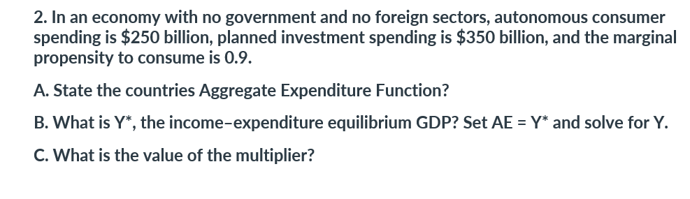 Solved 2. In an economy with no government and no foreign | Chegg.com
