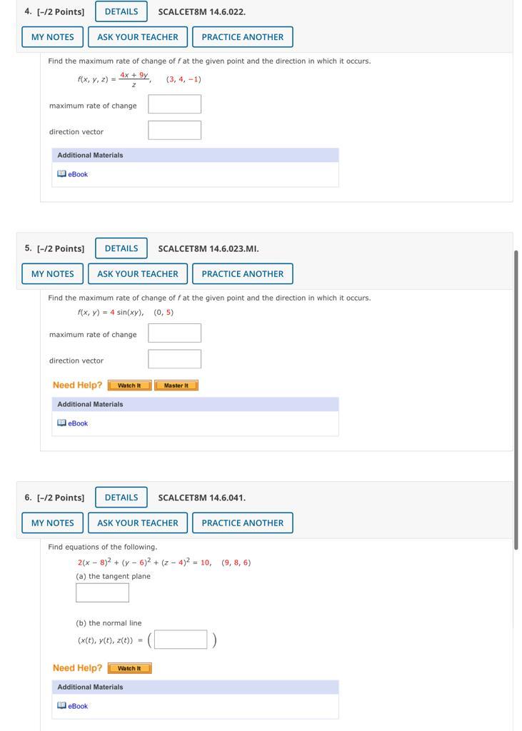 Solved 4. (-/2 points) [) DETAILS SCALCET8M 14.6.022. MY | Chegg.com