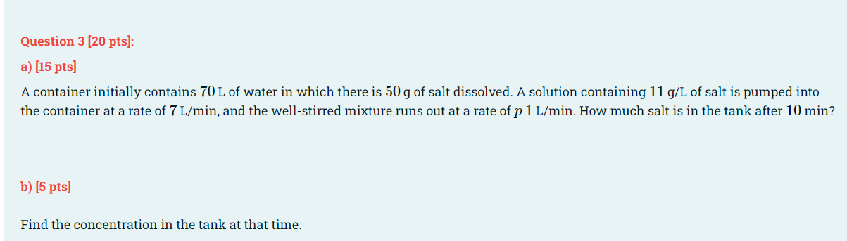Solved Question 3 [20 pts]: a) [15 pts] A container | Chegg.com