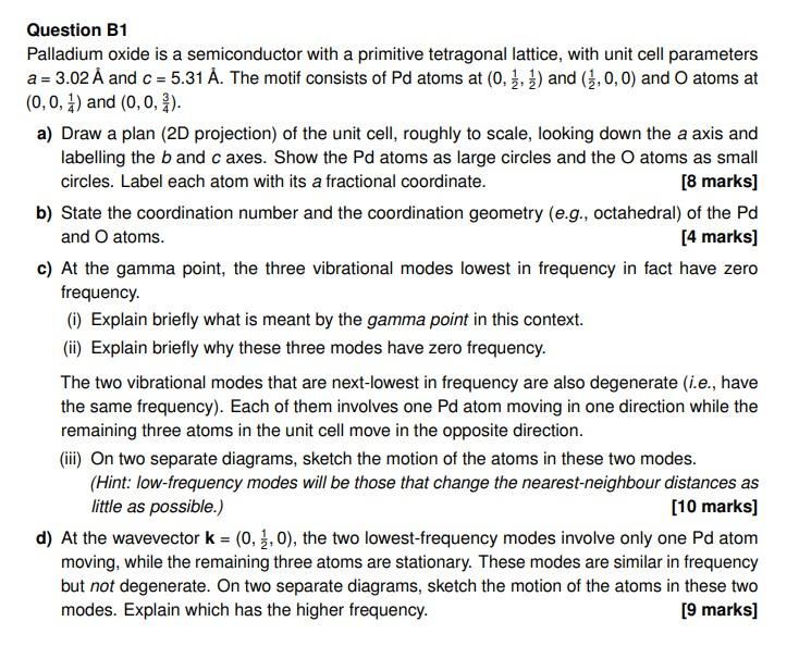 Question B1 Palladium oxide is a semiconductor with a | Chegg.com