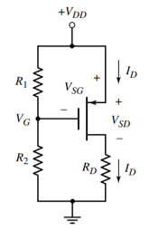 Solved In the Mosfet circuit given below, R1+R2=50 kΩ, RD= | Chegg.com