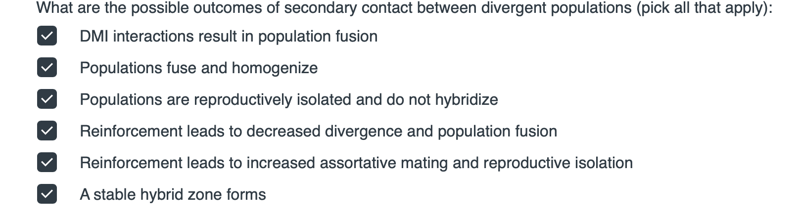 Solved What are the possible outcomes of secondary contact | Chegg.com