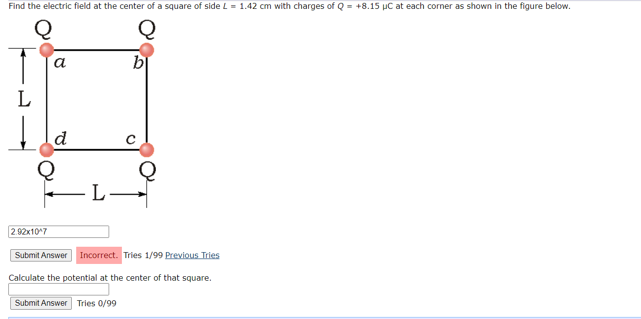 Solved Find the electric field at the center of a square of | Chegg.com