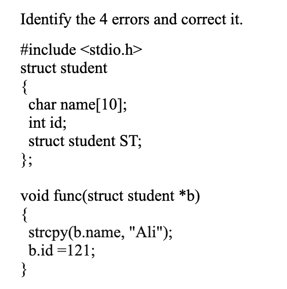 Solved Identify the 4 errors and correct it. #include | Chegg.com