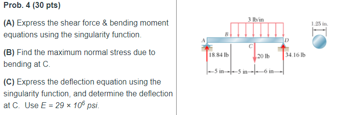 Solved Prob. 4 (30 pts) 3 lb/in 1.25 in. B D (A) Express the | Chegg.com Solved Prob. 4 (30 pts) 3 lb/in 1.25 in. B D (A) Express the | Chegg.com