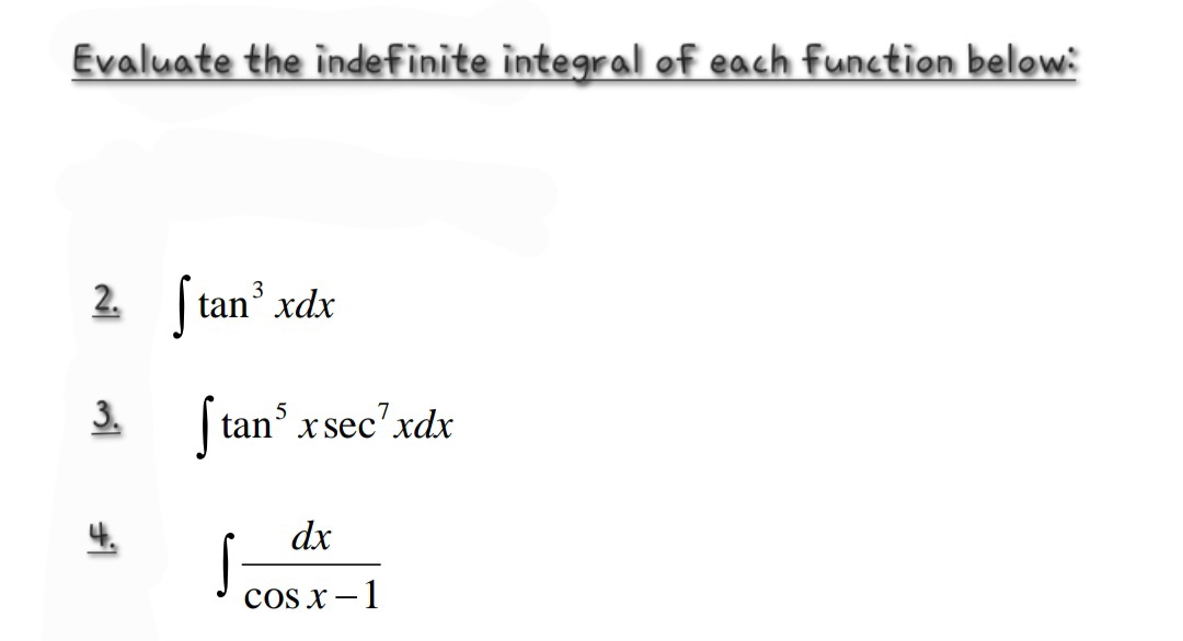 Solved Evaluate the indefinite integral of each function | Chegg.com