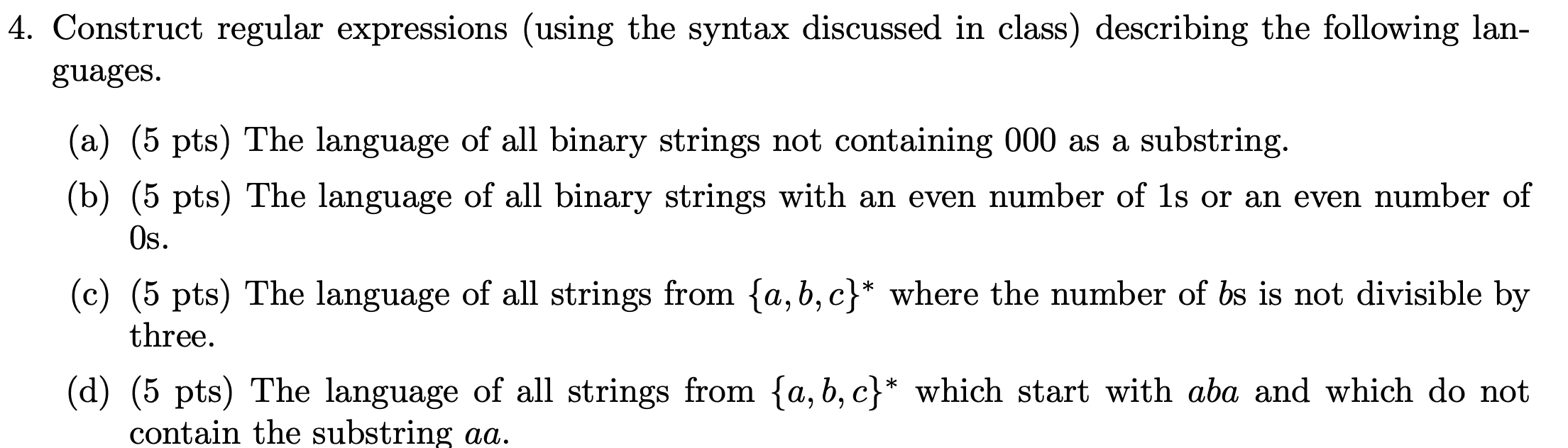 Solved 1. Construct regular expressions (using the syntax | Chegg.com