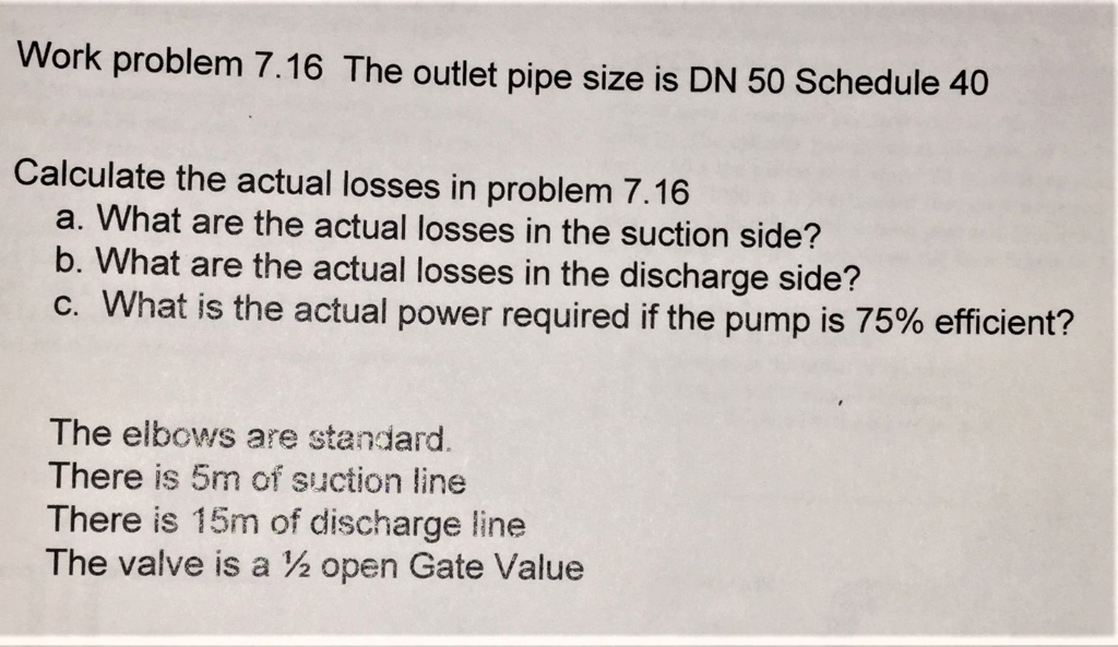 Solved Work problem 7.16 The outlet pipe size is DN 50 | Chegg.com