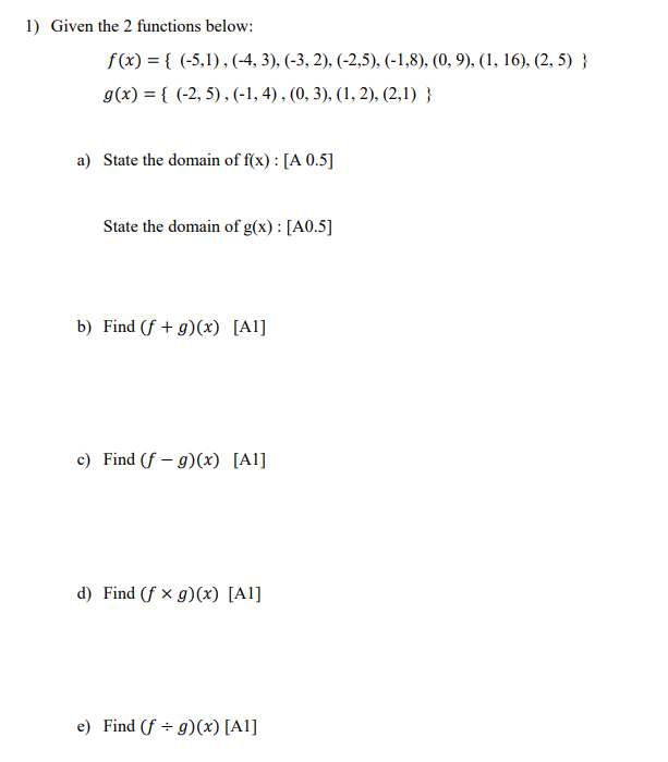 Solved 1) Given the 2 functions below: | Chegg.com