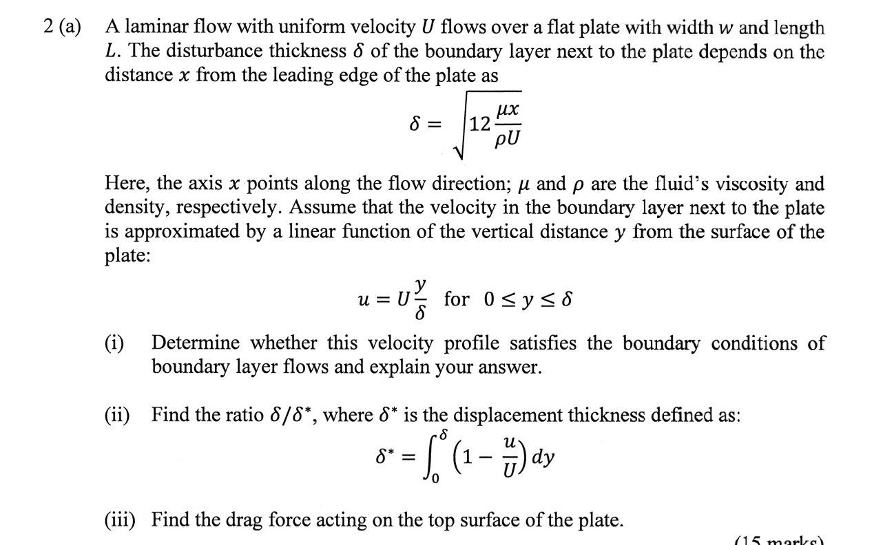 Solved a) A laminar flow with uniform velocity U flows over | Chegg.com