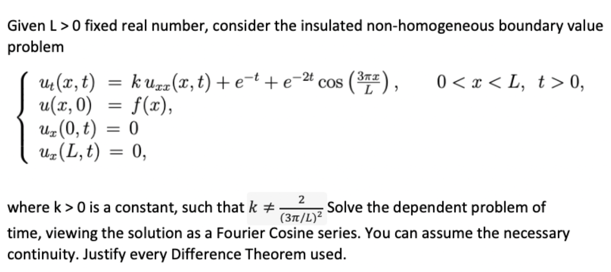 Solved Given L> 0 fixed real number, consider the insulated | Chegg.com