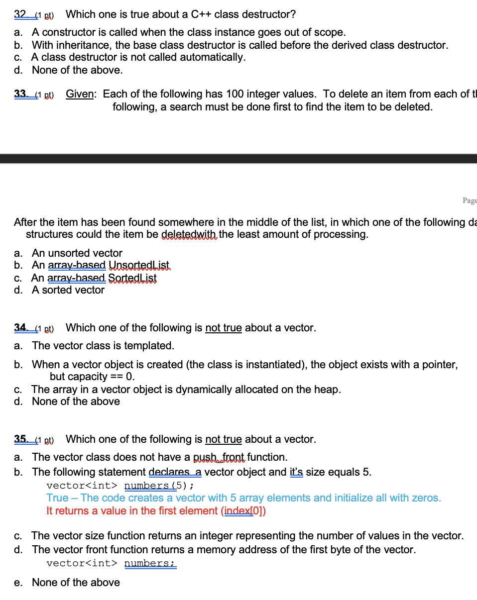 Solved 321 pt) Which one is true about a C++ class | Chegg.com
