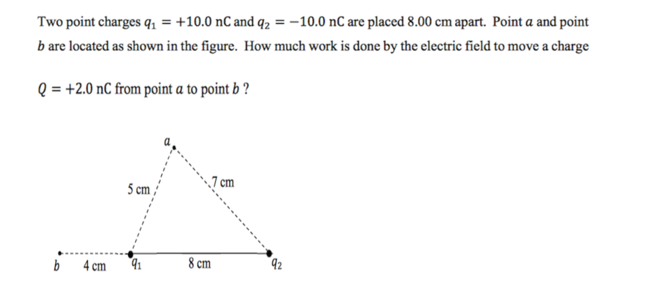 Solved Two point charges q1 = +10.0 nC and q2 = -10.0 nC are | Chegg.com