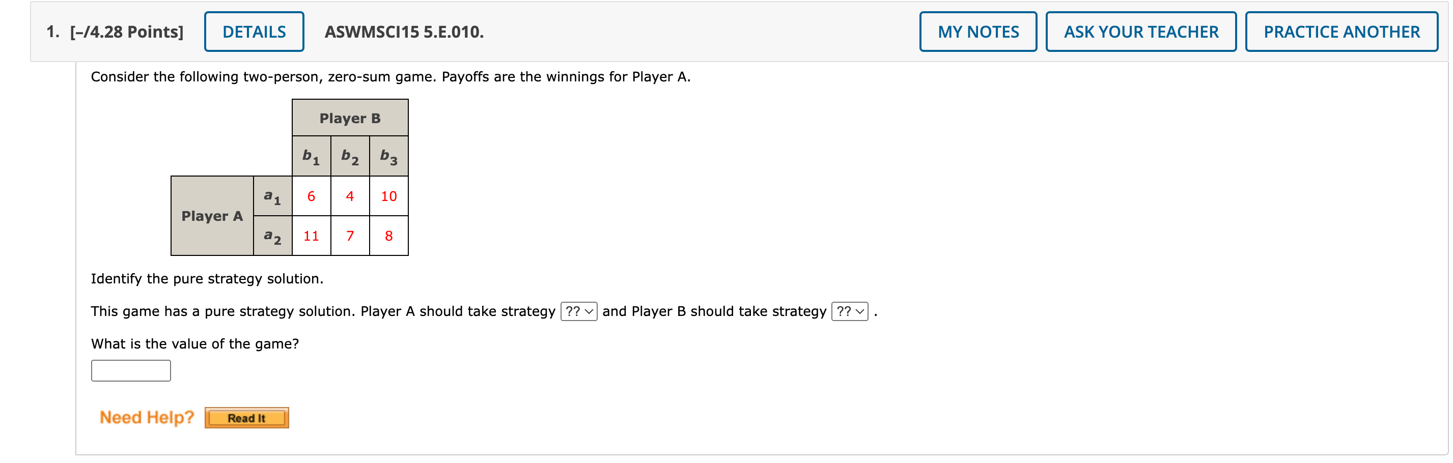 Solved 1. [-/4.28 Points] DETAILS ASWMSCI15 5.E.010. | Chegg.com