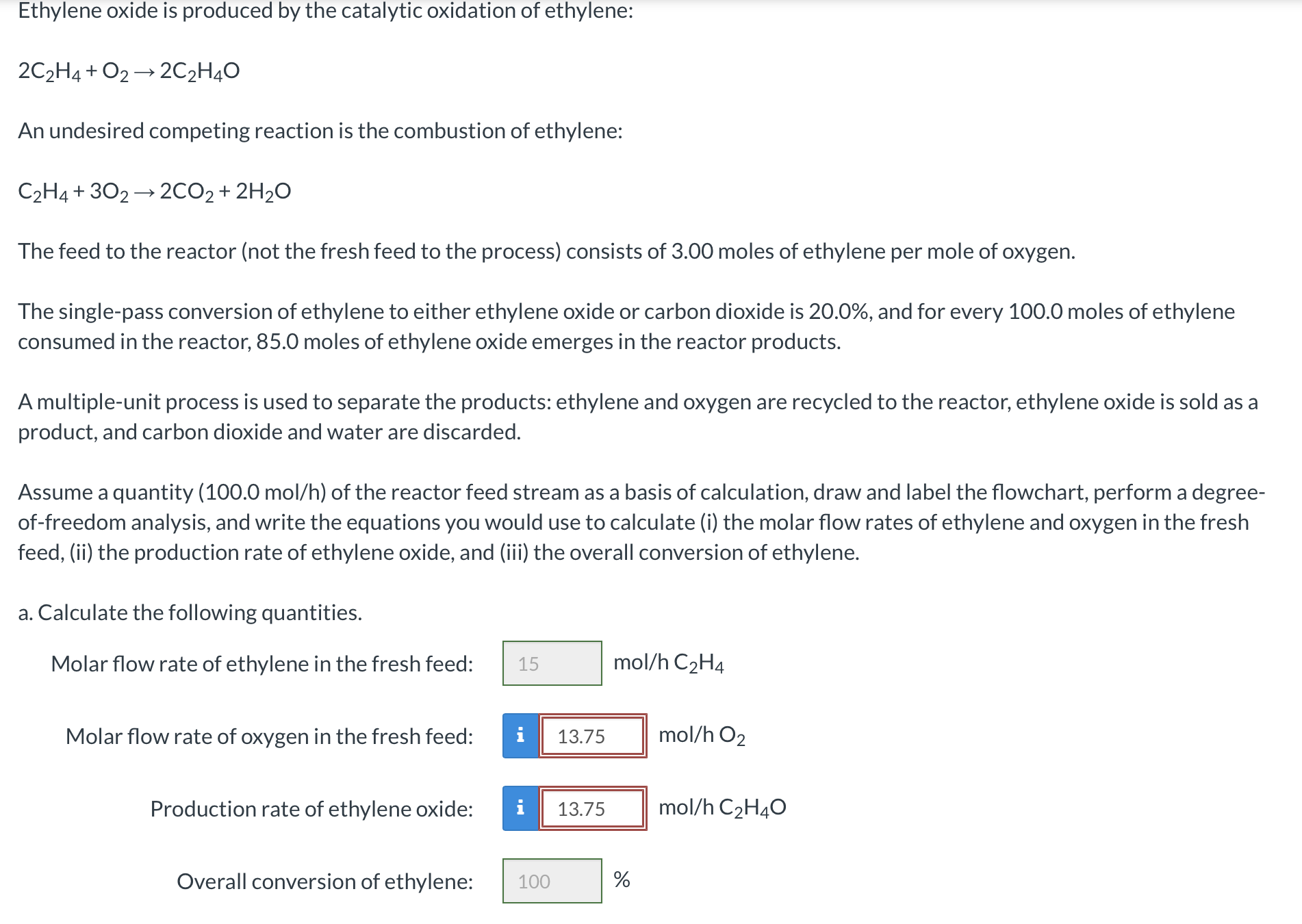 Solved Ethylene oxide is produced by the catalytic oxidation | Chegg.com