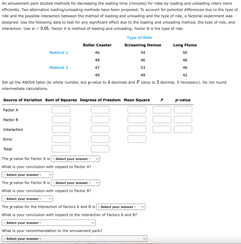 Solved An amusement park studied methods for decreasing the | Chegg.com