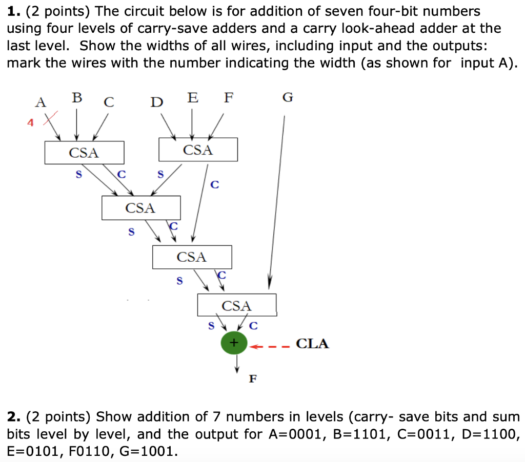 Solved 1 The Circuit Below Is For Addition Of Seven