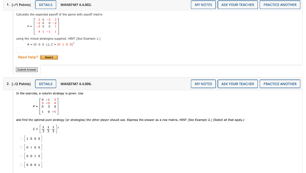 Solved Calculate the expected payoff of the game with payoff | Chegg.com