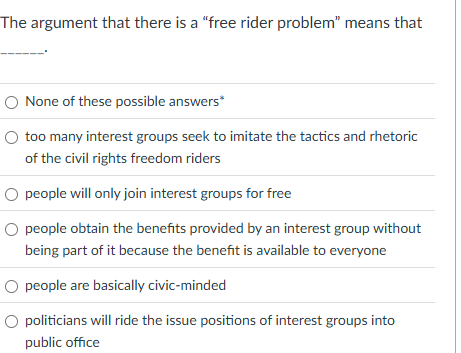 Solved The argument that there is a "free rider problem" | Chegg.com
