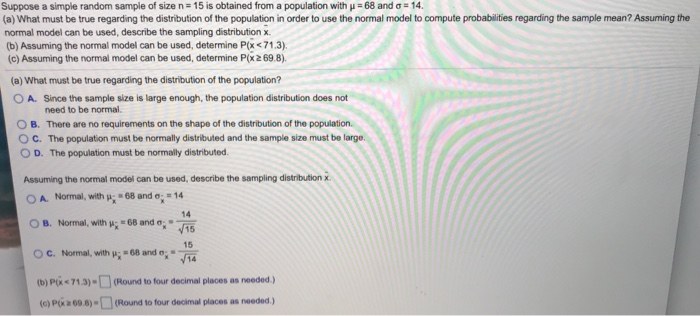 Solved Suppose a simple random sample of size n 15 is | Chegg.com