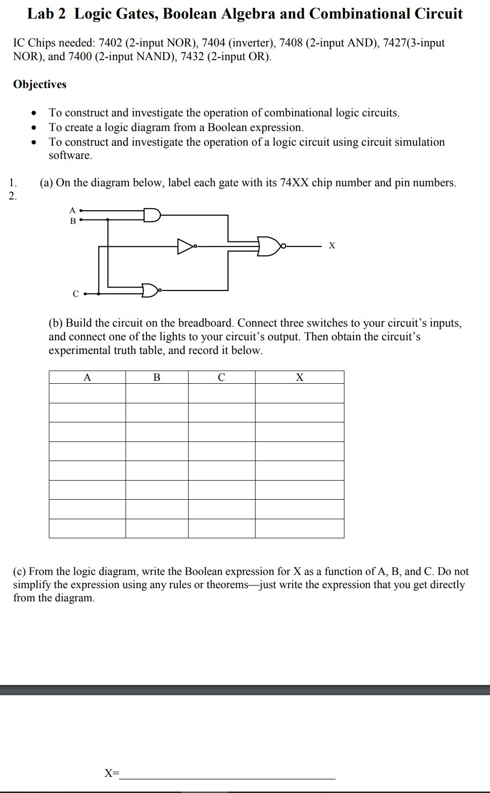 Solved Lab 2 Logic Gates Boolean Algebra And Combinational Chegg
