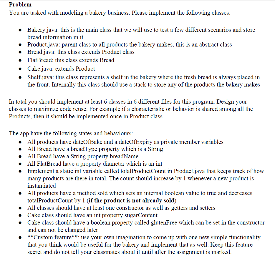 Bakery and Stack of Bread Problem You are tasked | Chegg.com