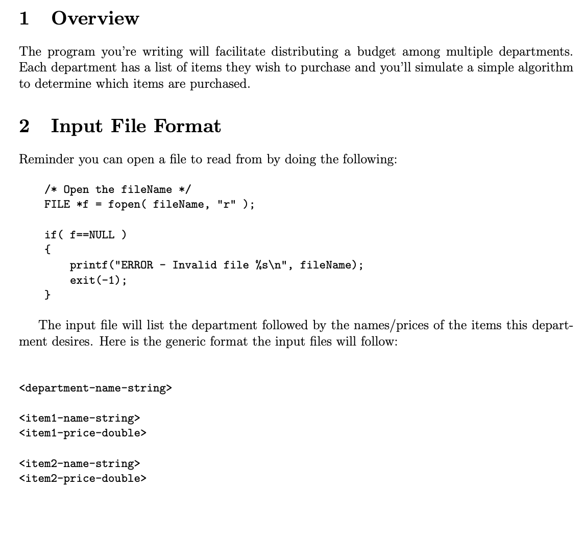 Solved 1 Overview The program you're writing will facilitate | Chegg.com