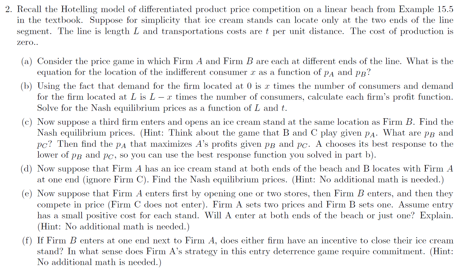 2. Recall the Hotelling model of differentiated | Chegg.com