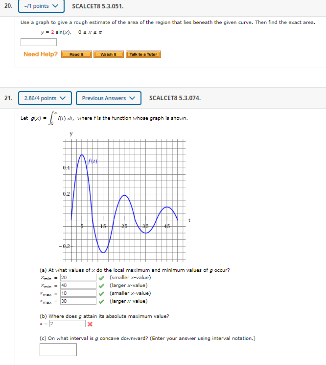 Solved 20. -/1 points V SCALCET8 5.3.051. Use a graph to | Chegg.com