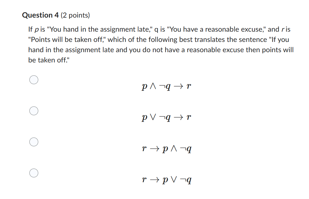 Solved Question 4 (2 points) If p is "You hand in the | Chegg.com