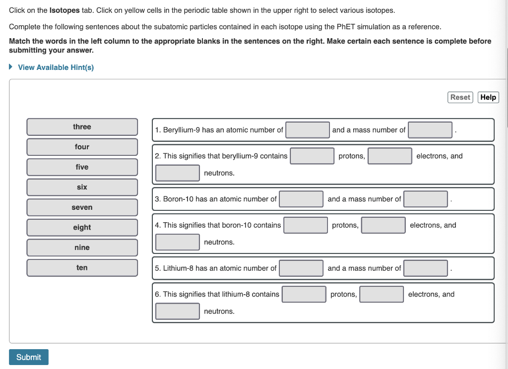 Solved Click on the Isotopes tab. Click on yellow cells in | Chegg.com