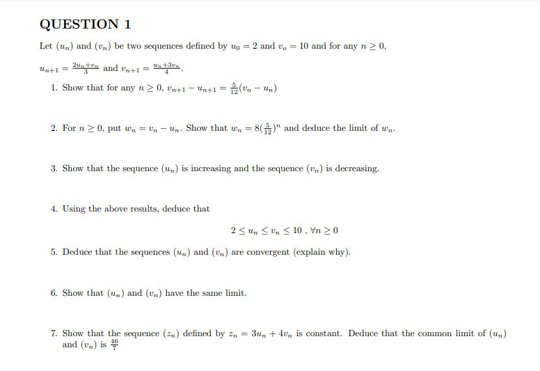 Solved Let (un) and (vn) be two sequences defined by u0=2 | Chegg.com
