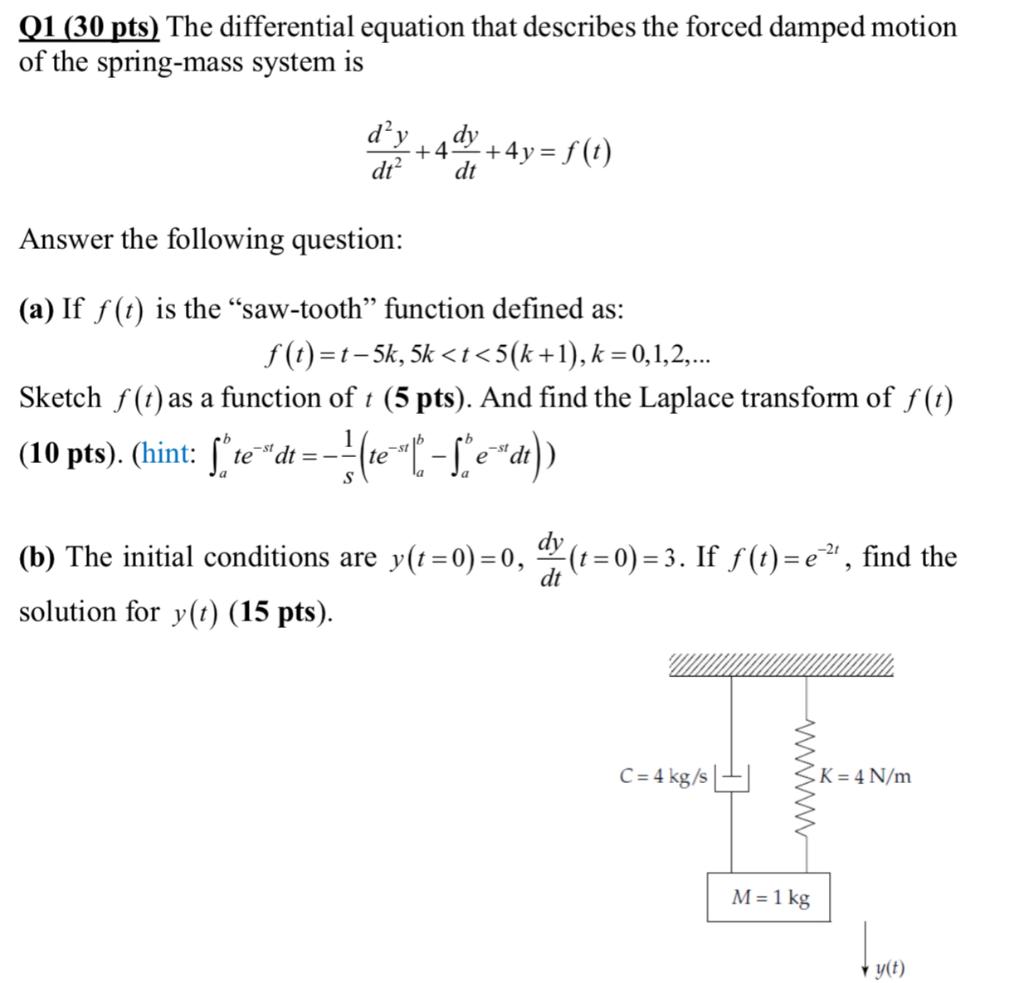 Solved Q1 (30 pts) The differential equation that describes | Chegg.com