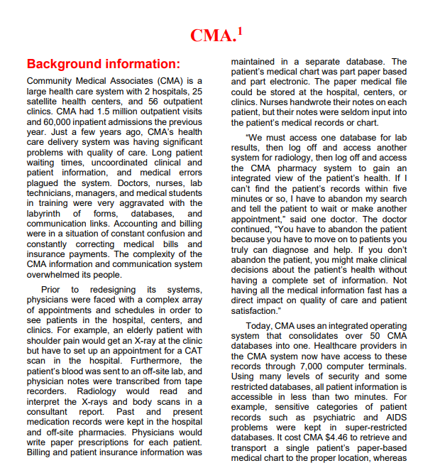 Solved CMA. 1 Background information: Community Medical | Chegg.com