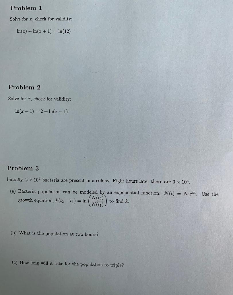 Solved Solve for x, check for validity: ln(x)+ln(x+1)=ln(12) | Chegg.com