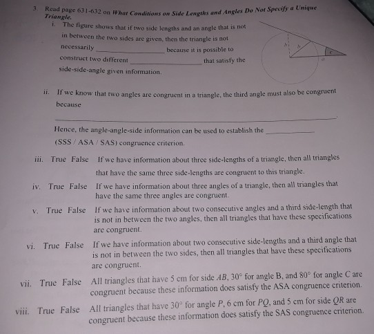 Solved Triangle hat Conditions on Side Lengths and Angles Do | Chegg.com