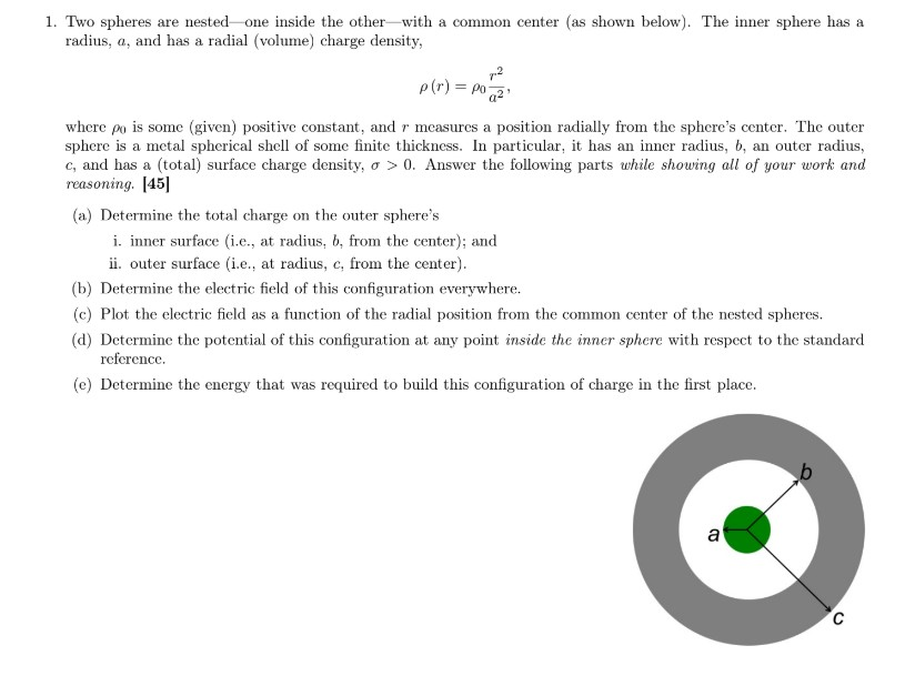 Solved 1. Two spheres are nested one inside the other with a | Chegg.com