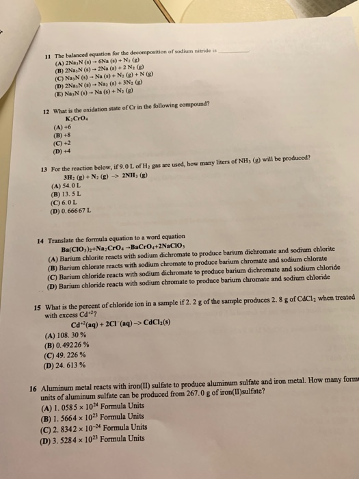 Solved The balanced equation for the decomposition of sodium | Chegg.com