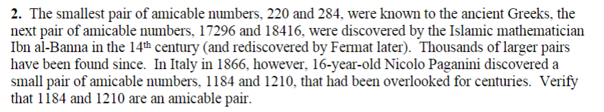 Solved 2. The smallest pair of amicable numbers, 220 and 284 | Chegg.com