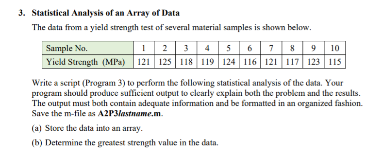 Solved 3. Statistical Analysis of an Array of Data The data | Chegg.com