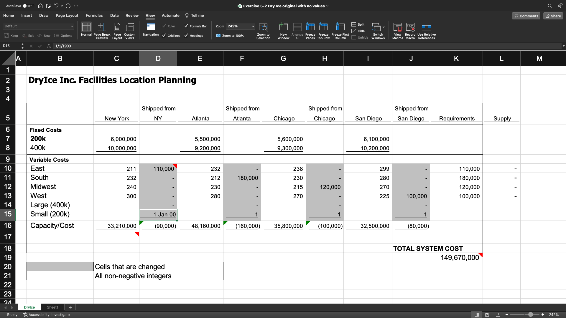 Lower the system cost on this excel sheet | Chegg.com