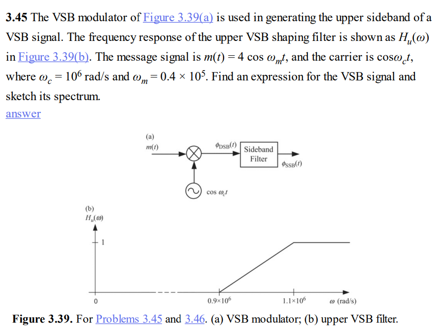 Solved 3.45 The VSB modulator of Figure 3.39(a) is used in | Chegg.com