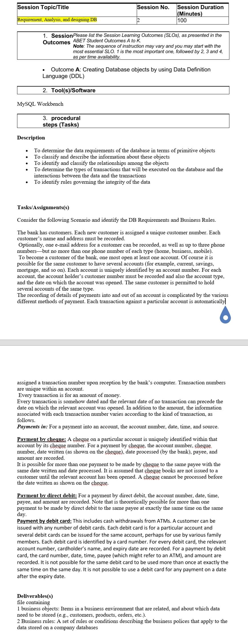 Solved 1. Session Please list the Session Learning Outcomes | Chegg.com
